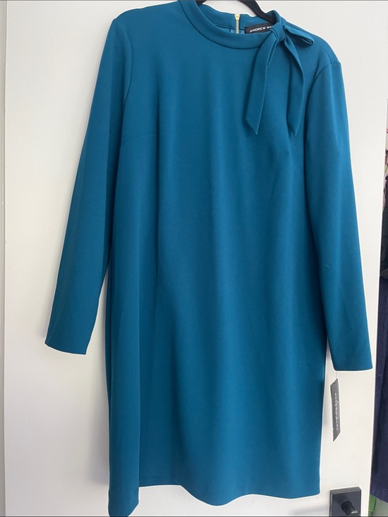 Andrew Marc | Dresses | Andrew Marc Teal Bowdetail Long Sleeve Shift ...